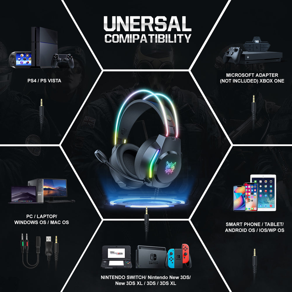 ONIKUMA X26 Head-mounted Earphone RGB Light With Cat's Ears Glow Noise ...