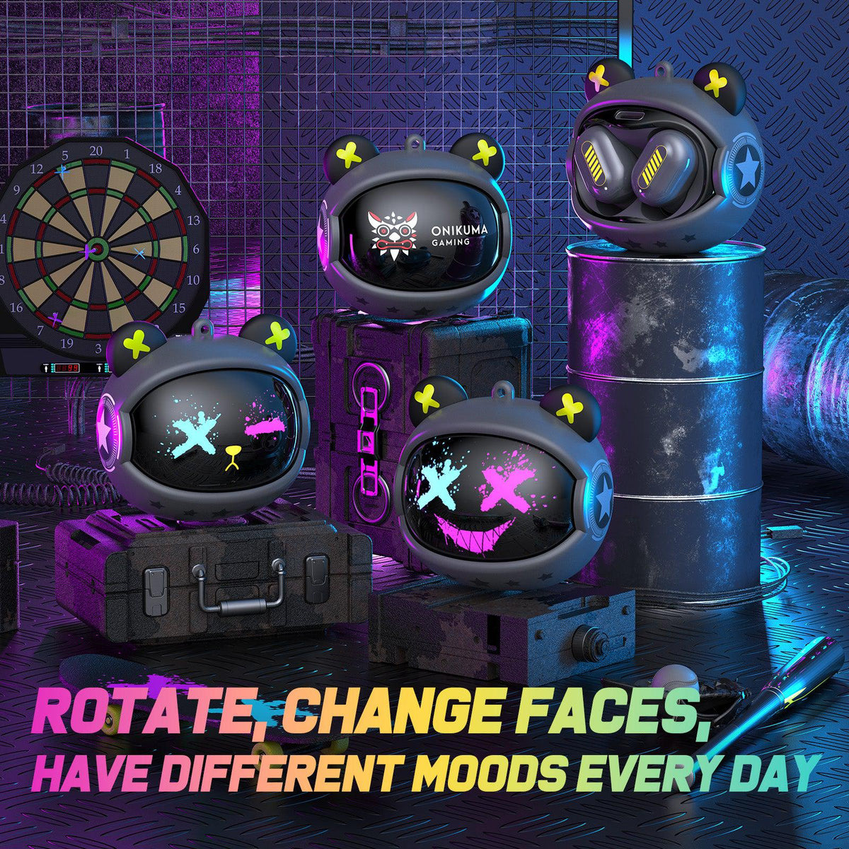 ONIKUMA T20 TWS Gaming Headset with Charging Case, Cyberpunk Design ...